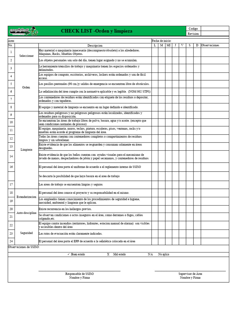 Check List Orden y Limpieza | PDF Check List Orden y Limpieza | PDF