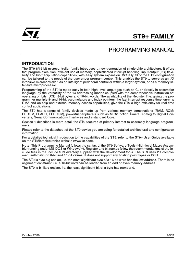 cd00004608 st9 Family Programming Manual Stmicroelectronics | PDF | Microcontroller | Computer ...
