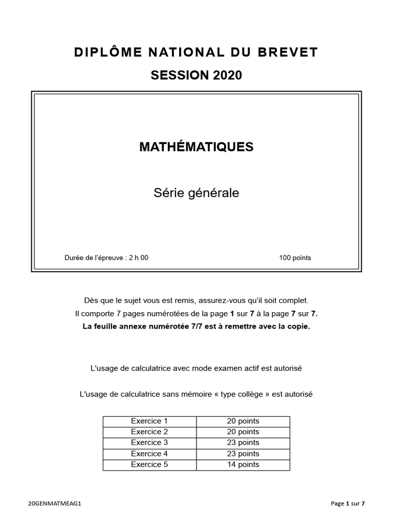 DNB Math Serie Generale Me Ag | PDF