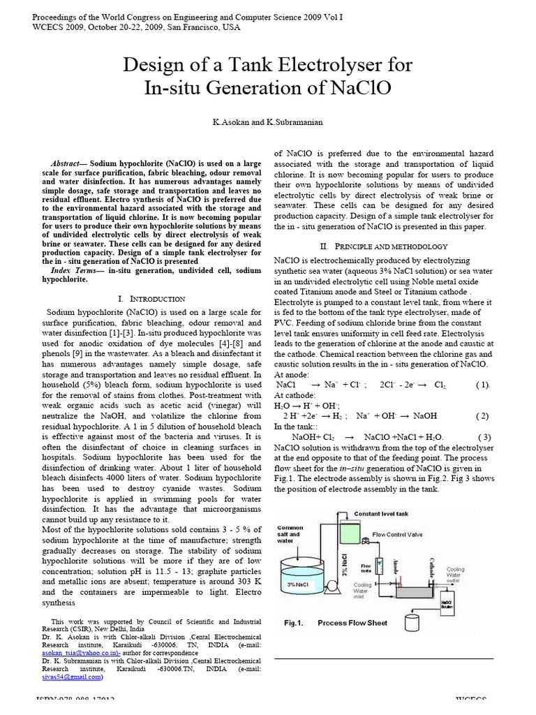 4-Design of A Tank Electrolyser For In-Situ Generation of NaClO | PDF
