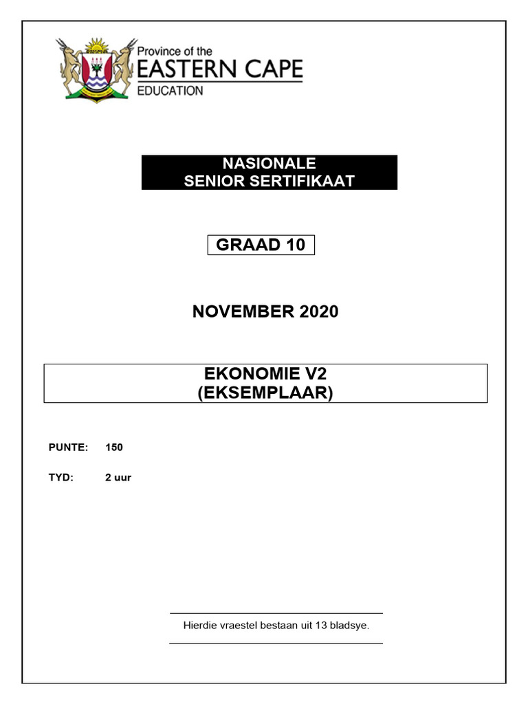 Ekonomie V2 GR10 Vraestel Nov 2020 | PDF