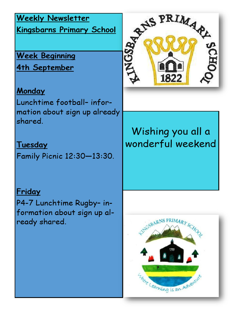 Kingsbarns School Weekly Events | PDF | Sports & Recreation | Wellness