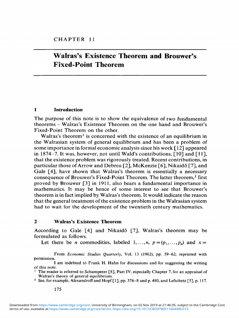 Uzawa Walrass Existence Theorem And Browers Fixed Point Theorem Paper Pdf General
