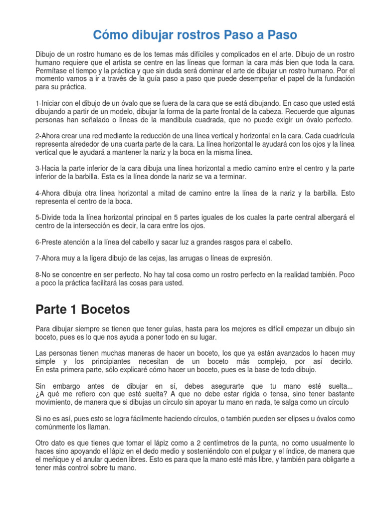 Cómo Dibujar Rostros Paso A Paso Pdf Cara Dibujo