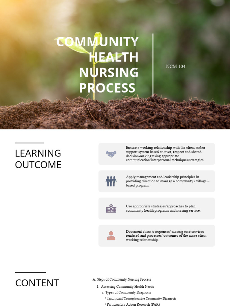 Community Health Nursing Process Overview | PDF | Community | Nursing