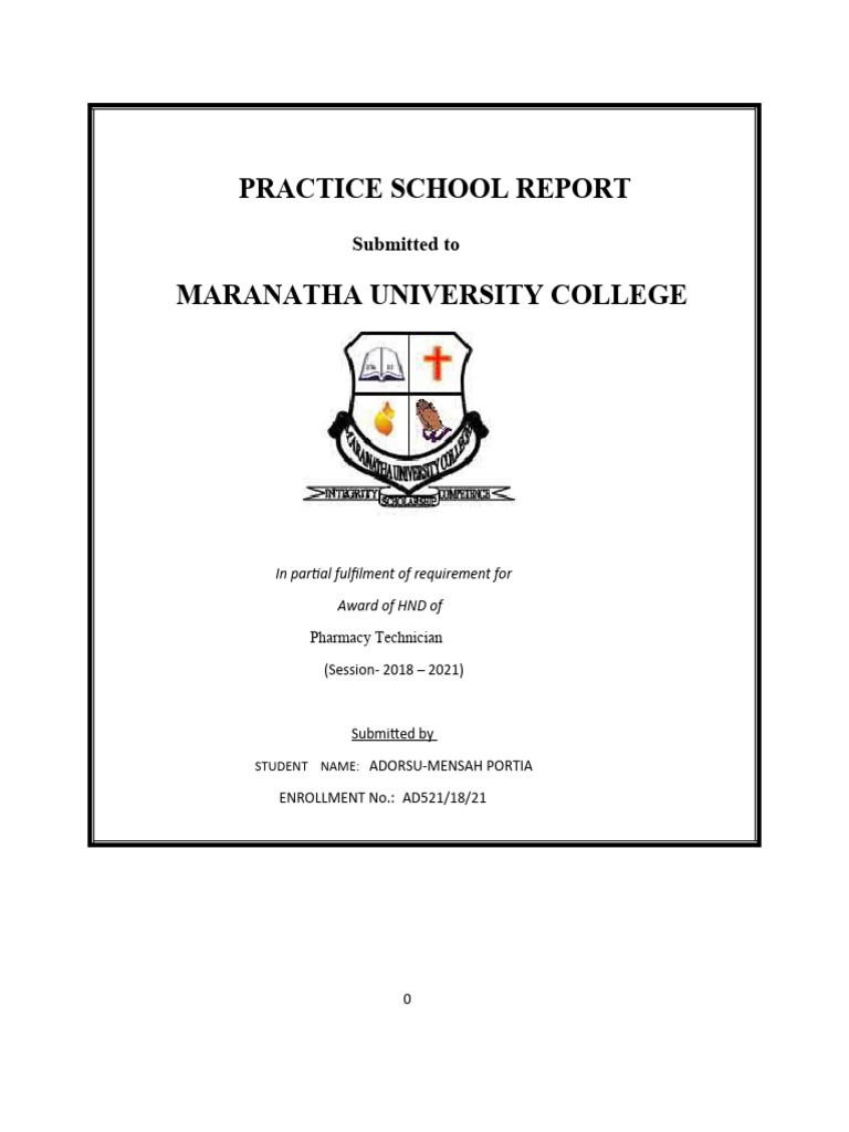 Practice School Report 2 | PDF | Pharmacy | Pharmacist