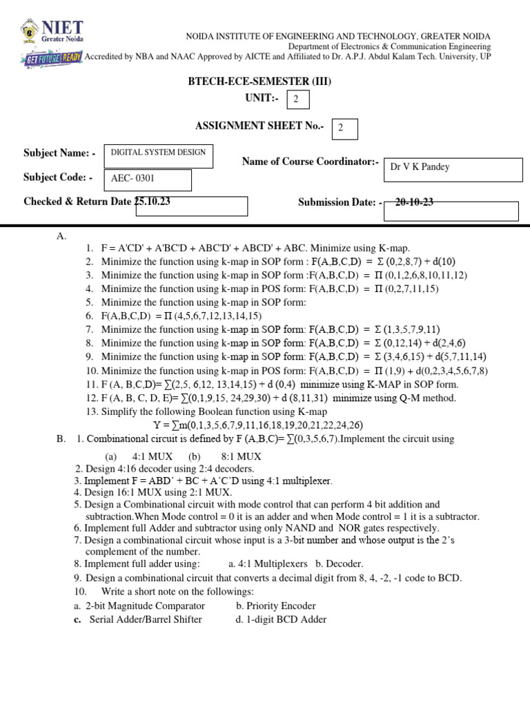 Assignment - 2-AEC0301 | Download Free PDF | Digital Electronics | Computer Engineering