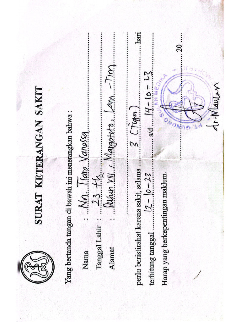 Surat Sakit Rs | PDF