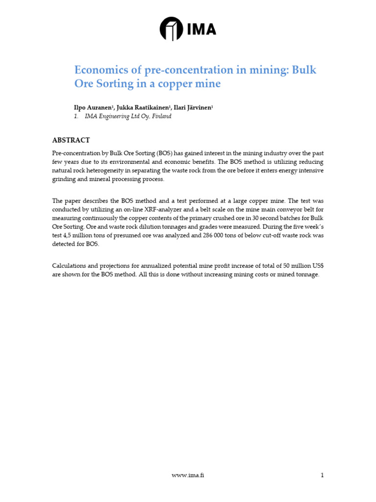 Economics of Pre-Concentration in Mining | PDF