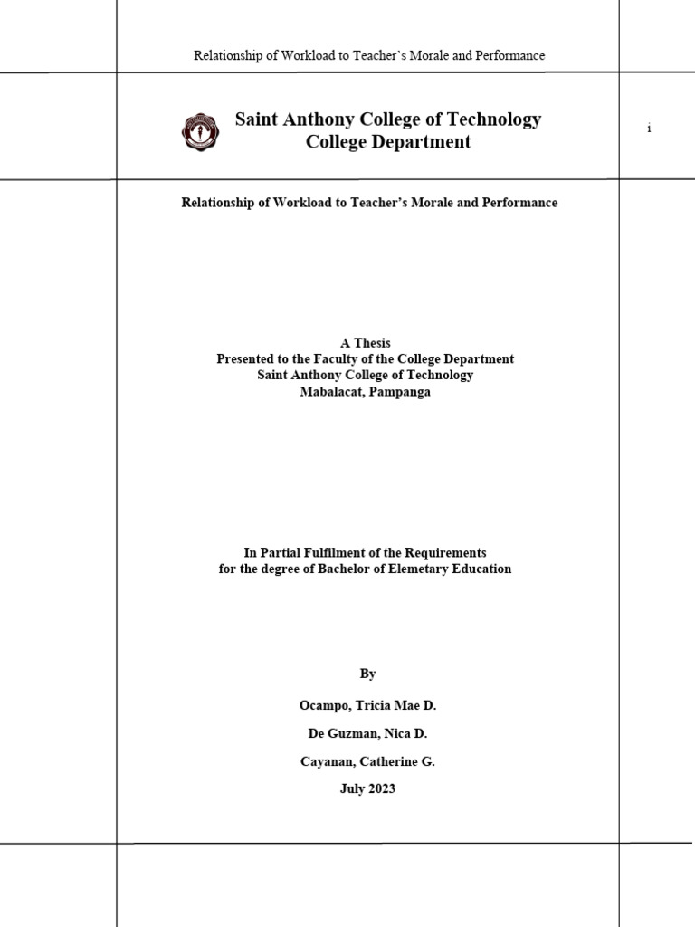 Thesis Paper | PDF | Teachers | Workload