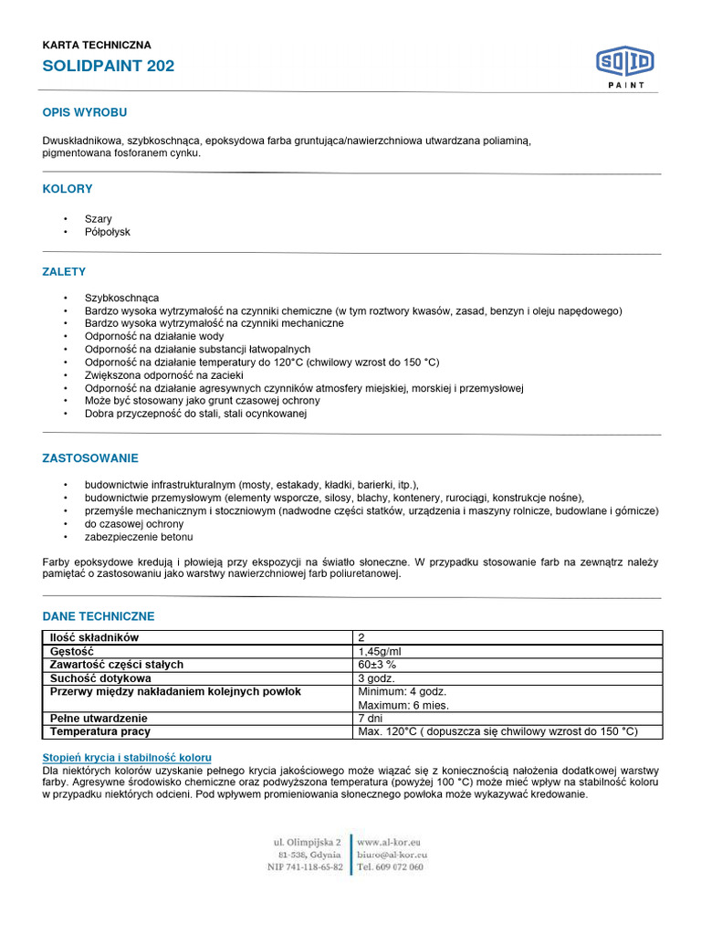 Solid Paint 202 Karta Techniczna | PDF