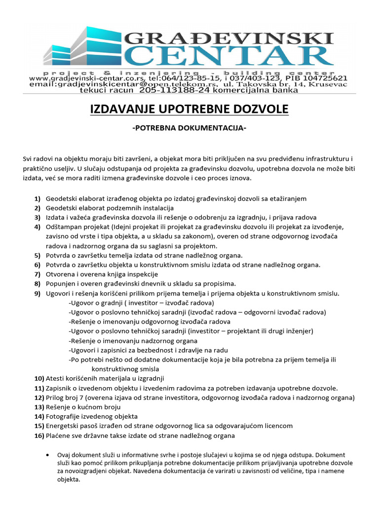 Upotrebna Dozvola | PDF
