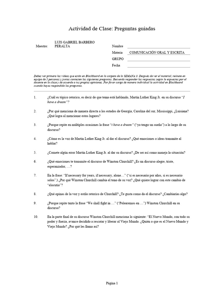 Actividad de Clase - Preguntas Guiadas | PDF