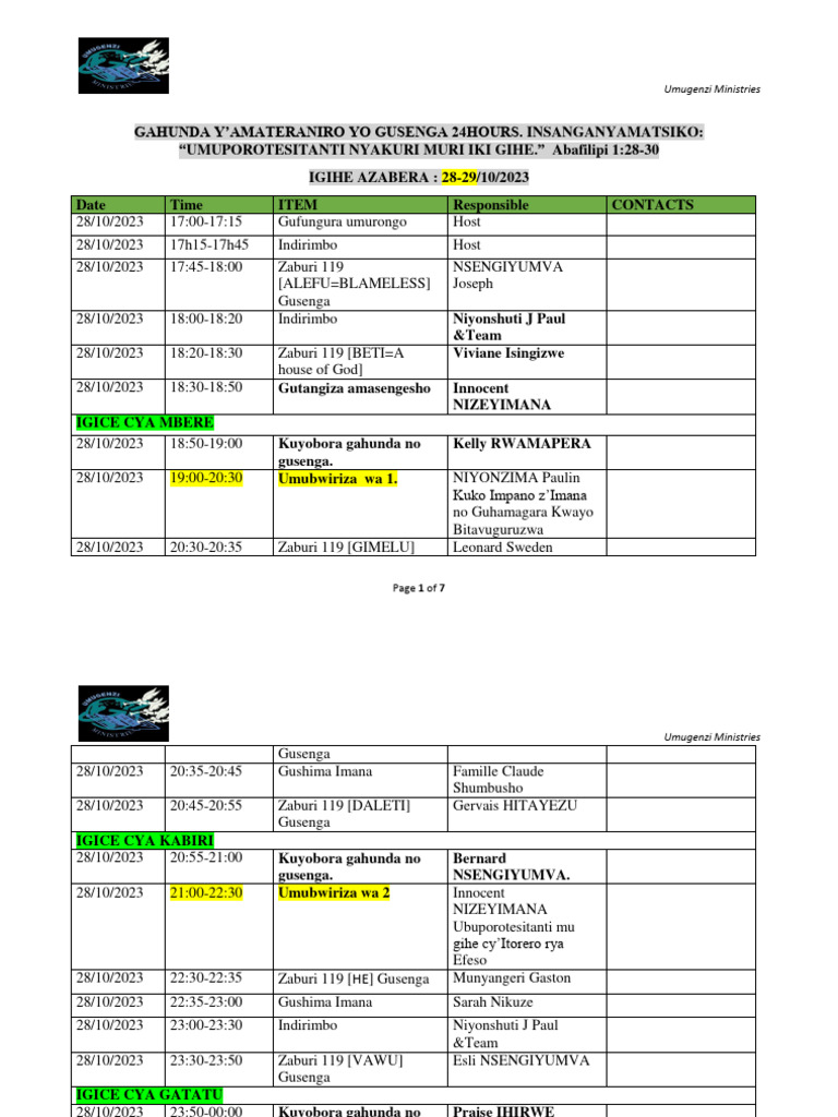 24h Prayers Program - Docx1 | PDF