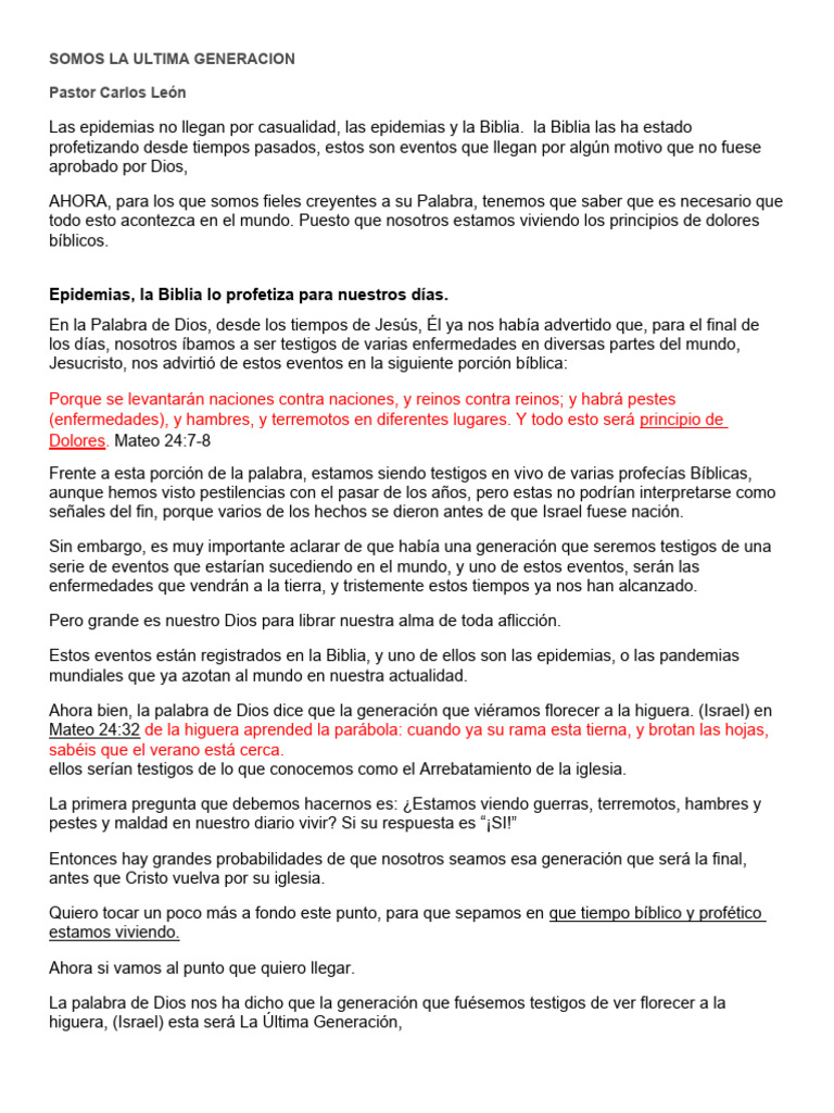 Somos La Ultima Generacion | PDF | Jesús | Biblia