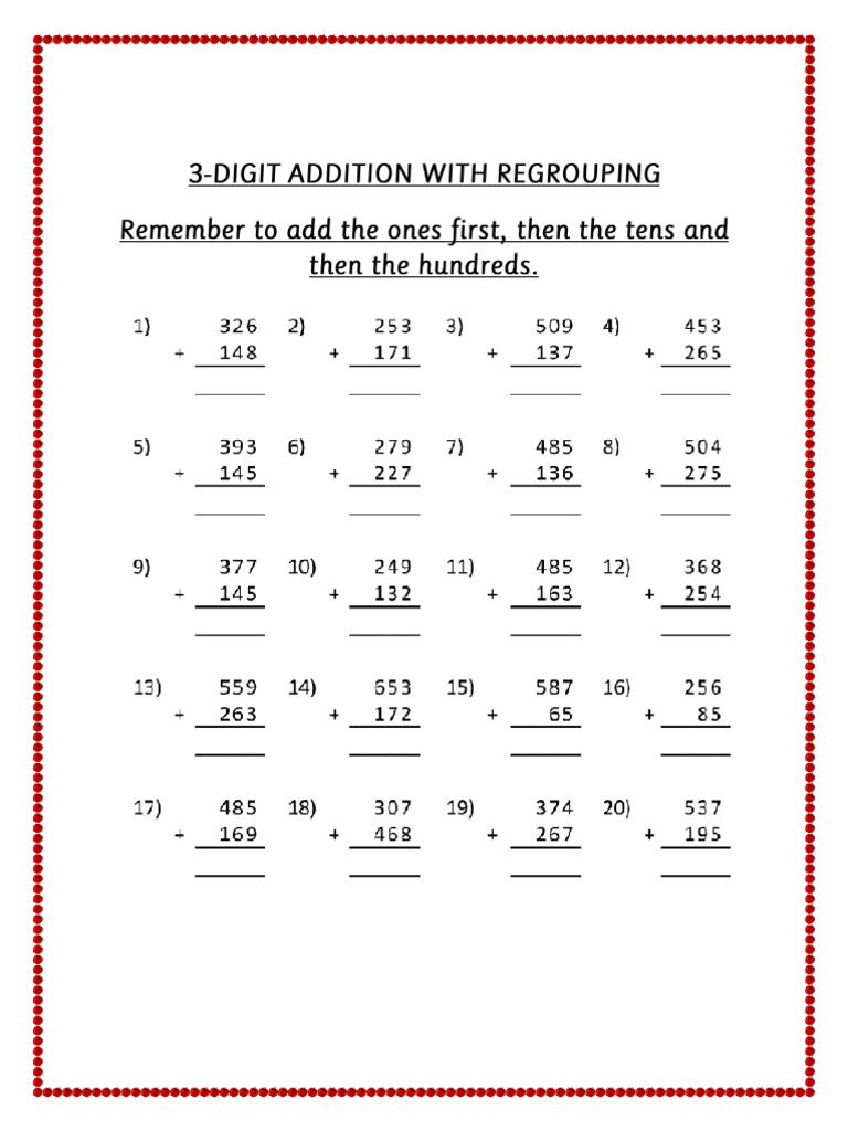 3 Digit Addition With Regrouping | PDF