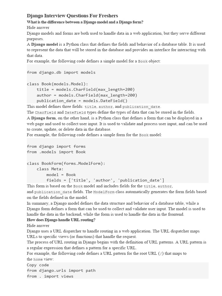 Django Interview Questions For Freshers | PDF