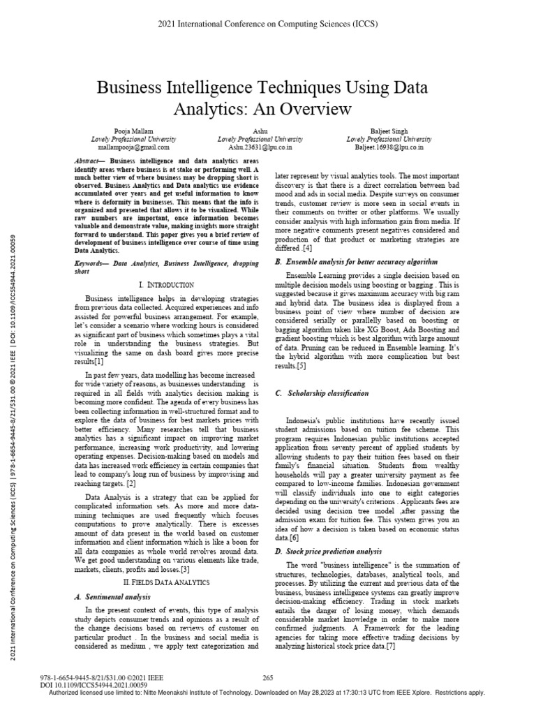 Business Intelligence Techniques Using Data Analytics An Overview | PDF ...
