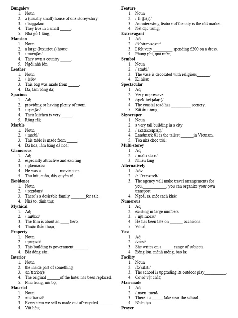 Mindset 2 Unit 1 Vocab | PDF | Home & Garden