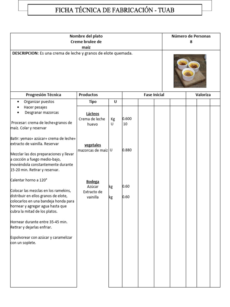 ficha-de-creme-brulee | PDF