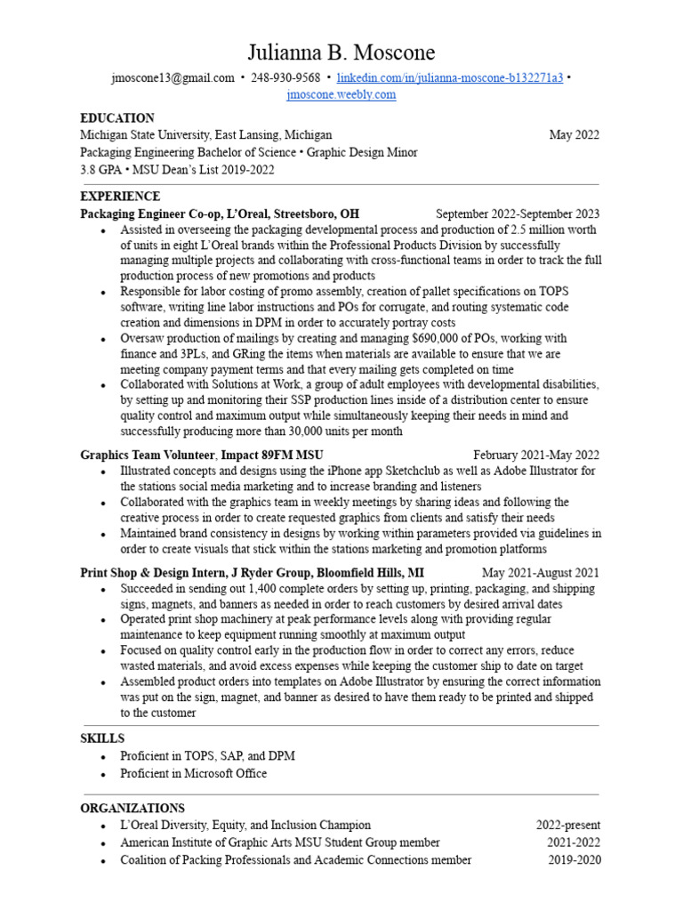 Julianna Moscone Resume | PDF | Computing | Business