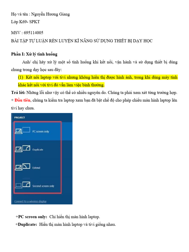 Đáp án đề cương NVSP Sử dụng thiết bị dạy học K69 | PDF