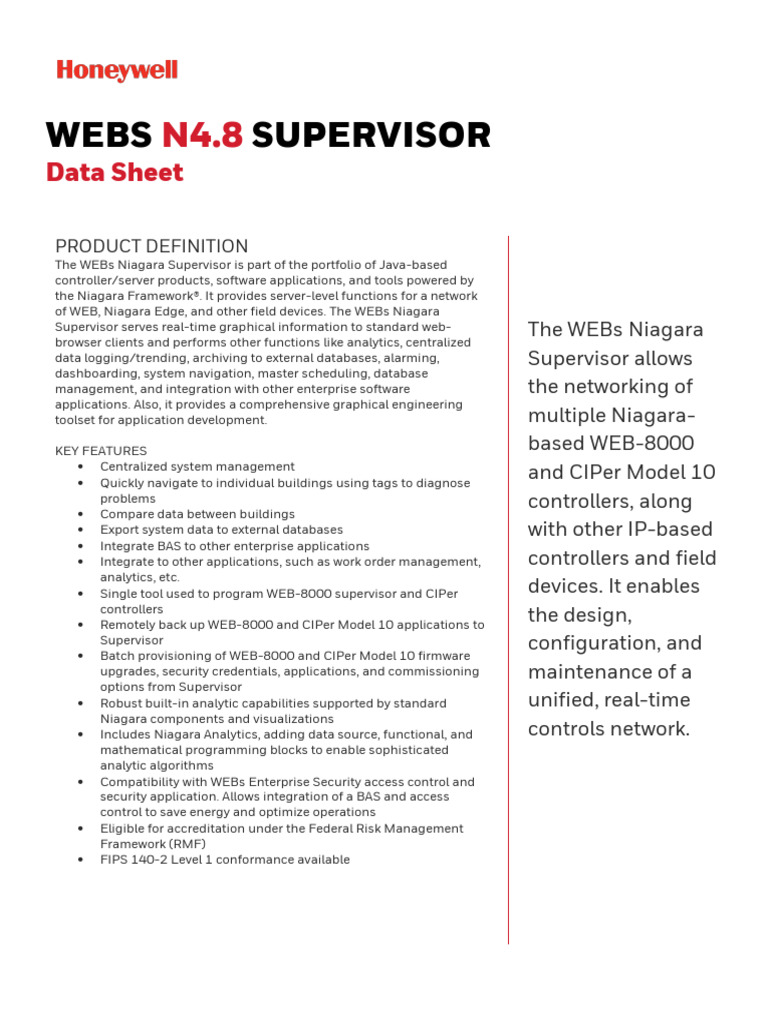 WEBS N4.8 Supervisor Datasheet | PDF