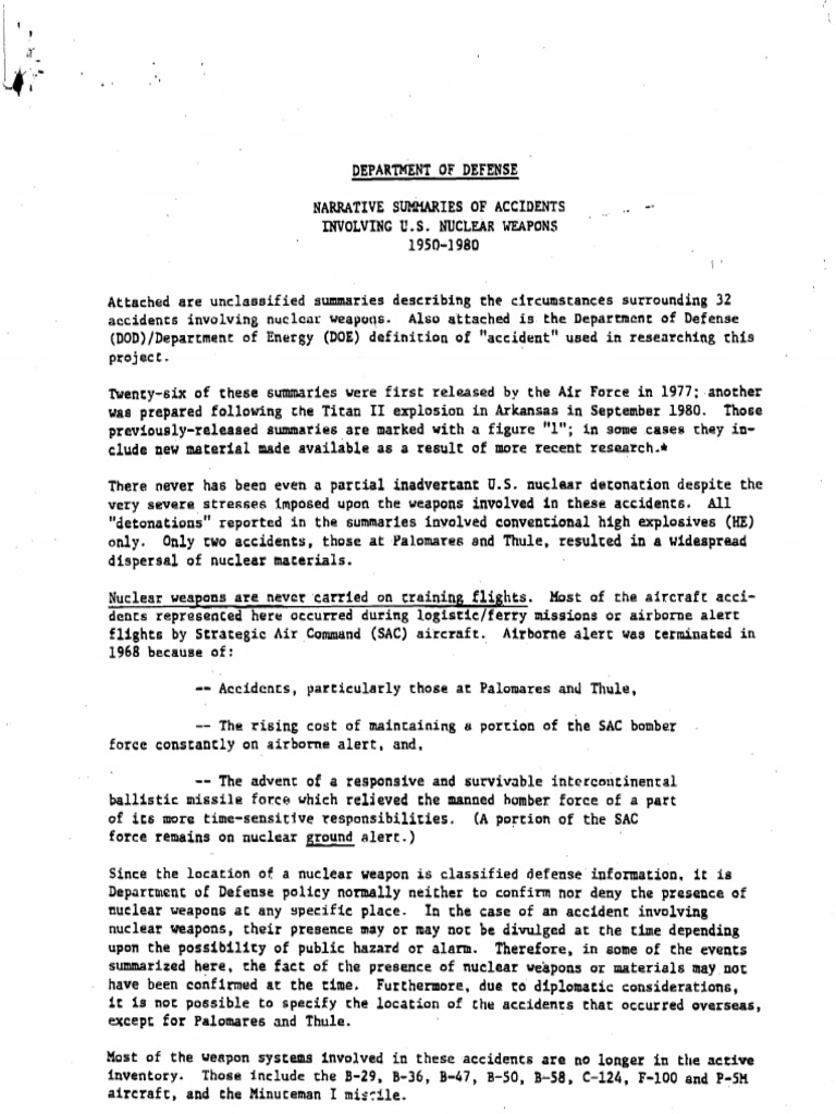 US Department of Defense, "Narrative Summaries of Accidents Involving ...