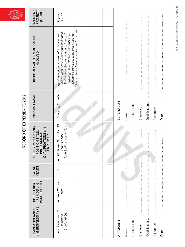 TEMPLATE - SCHEDULE of EXPERIENCE | PDF