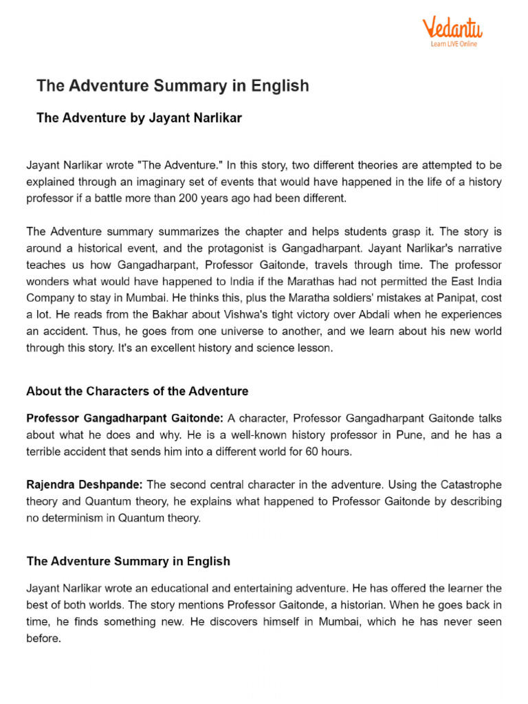 The Adventure Summary in English | PDF