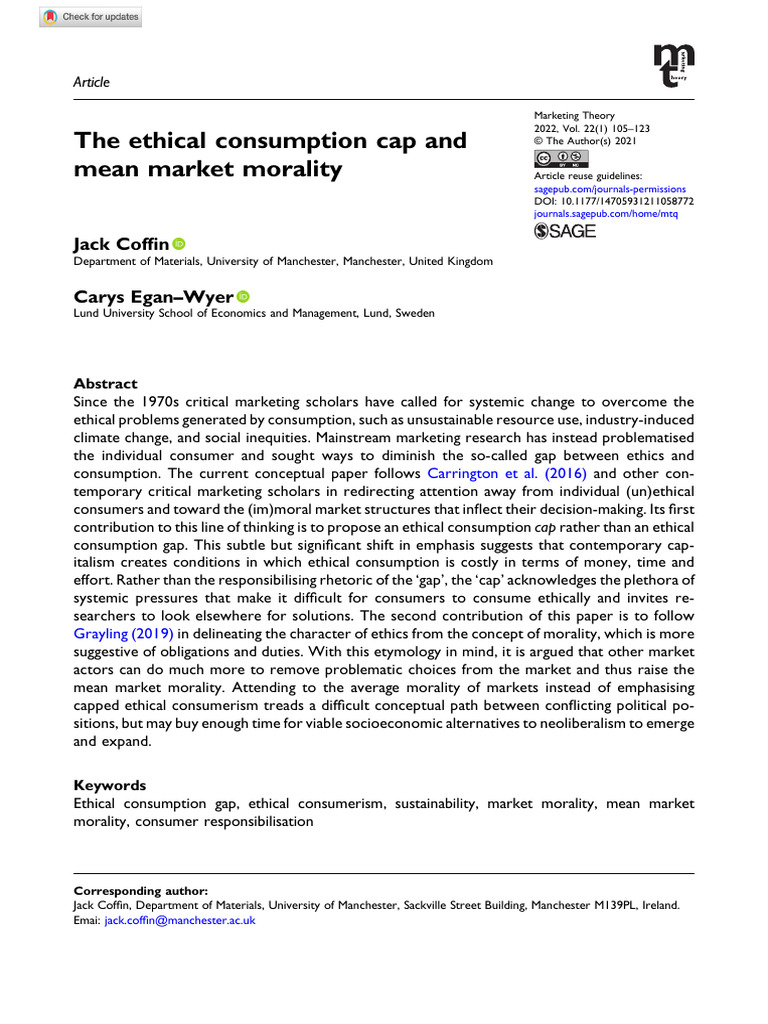 Coffin & Egan-Wyer (2022) The Ethical Consumption Cap and Mean Market ...