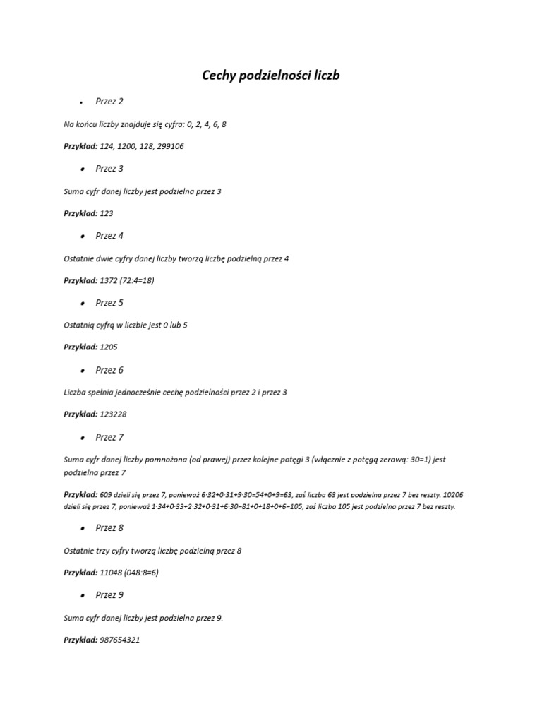 Cechy Podzielności Liczb | PDF