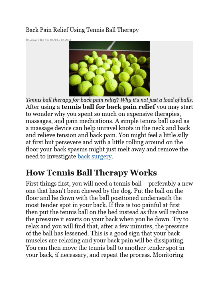 Tennis Ball Therapy for Back Pain Relief | PDF | Back Pain | Massage