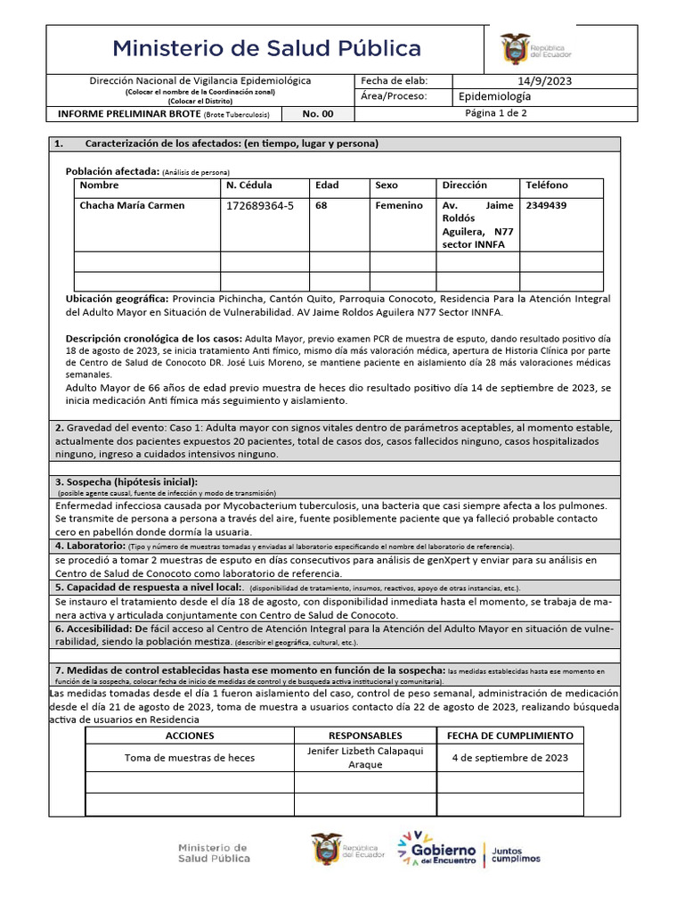 Informe Preliminar Paciente Chacha | PDF | Tuberculosis | Especialidades Medicas
