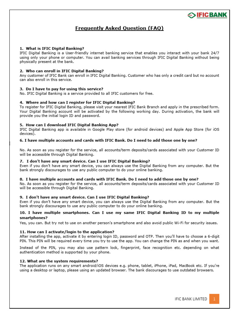 IFIC Digital Banking FAQ v.2 | PDF