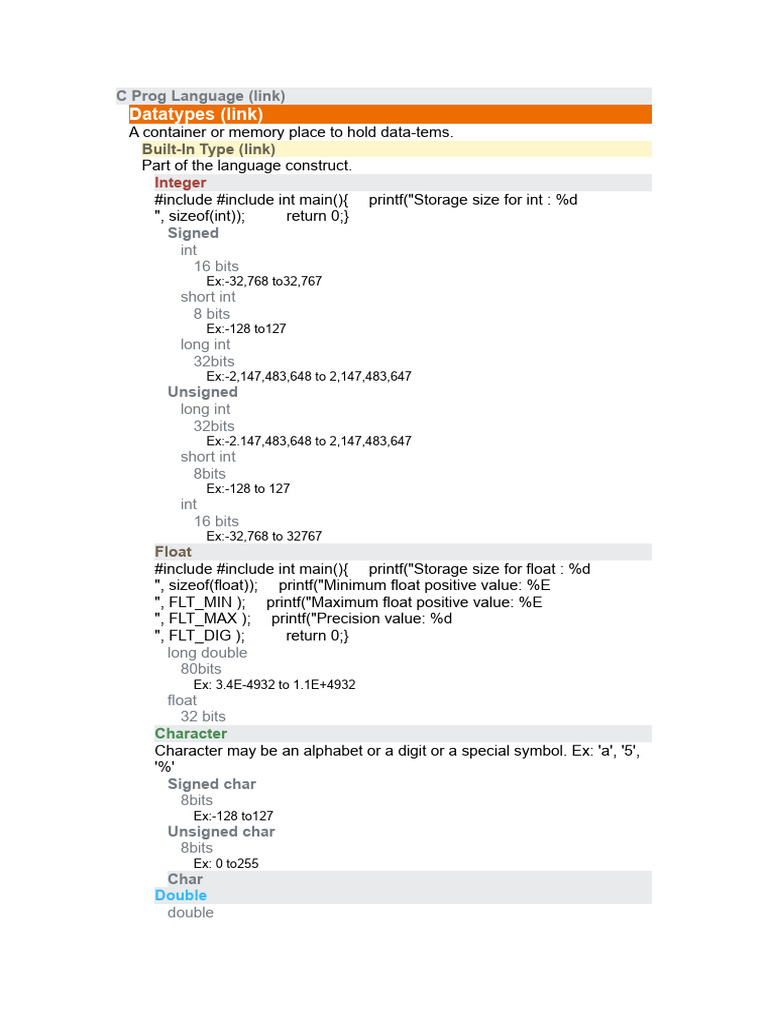 C Prog Language | PDF | Integer (Computer Science) | Data Type