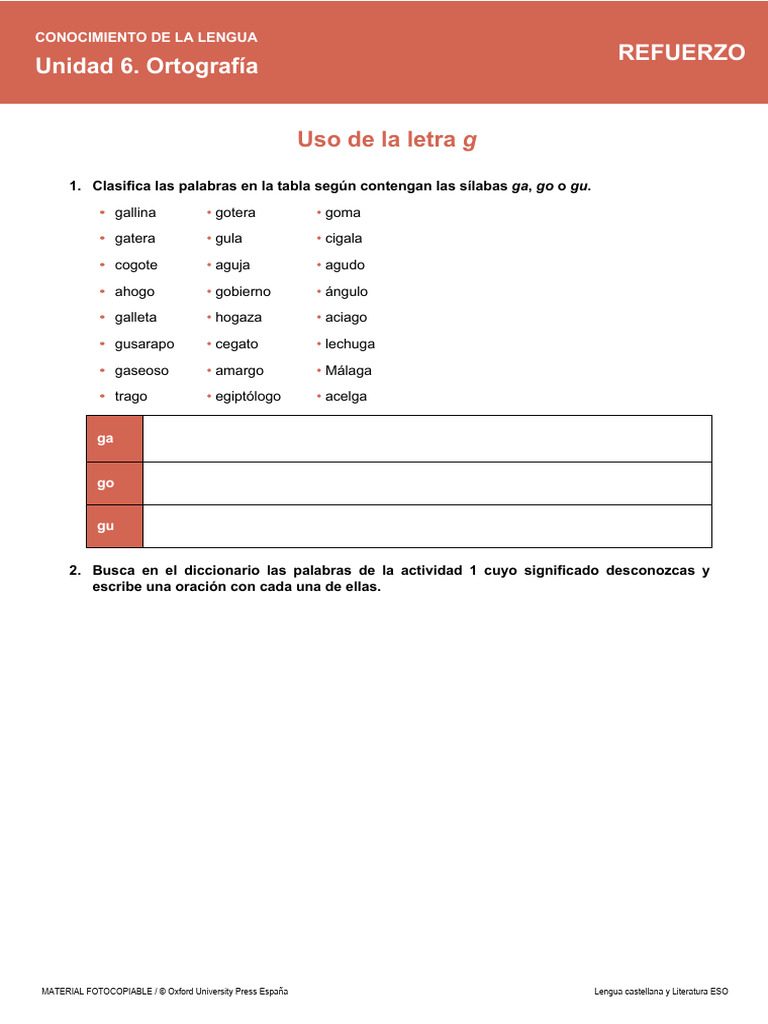 Ortografía: Uso de la Letra G en ESO | PDF | Diccionario