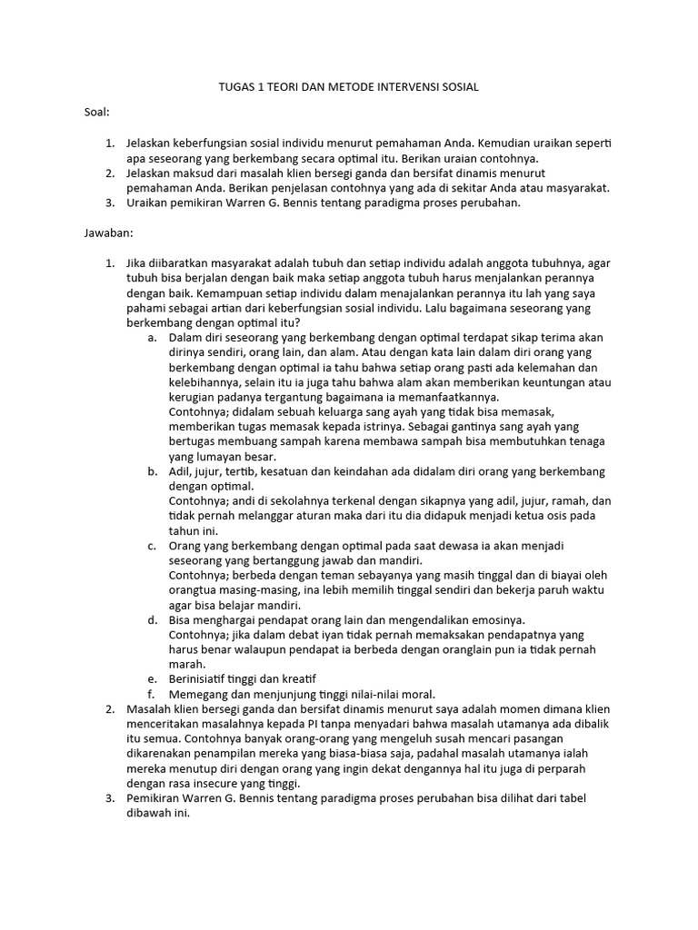 Teori Intervensi Sosial dan Dinamika Klien | PDF | Karier ...