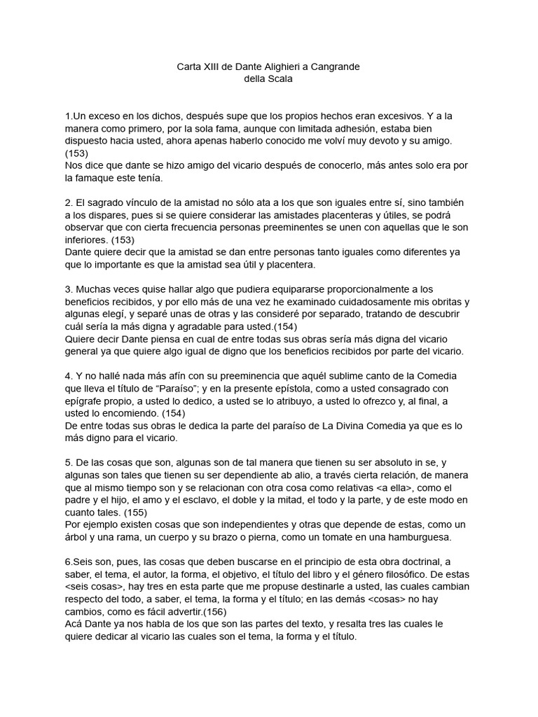 Carta de Dante a Cangrande: Amistad y Filosofía | PDF | Dante Alighieri ...