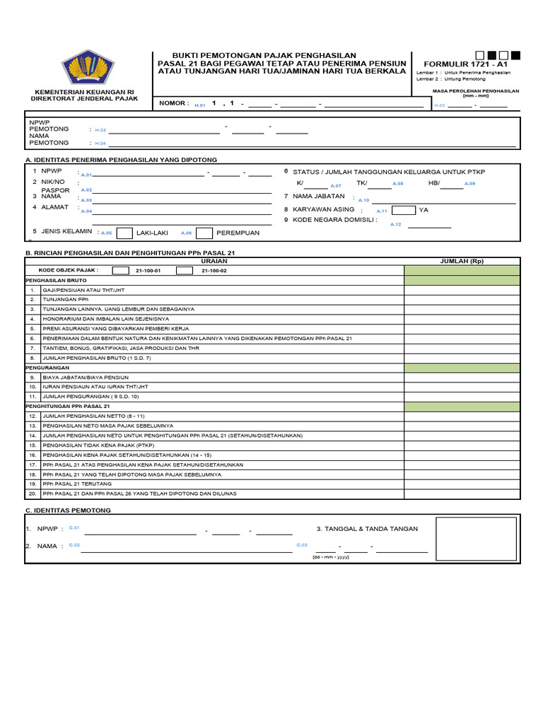 2 Formulir 1721-A1 Kosong | PDF