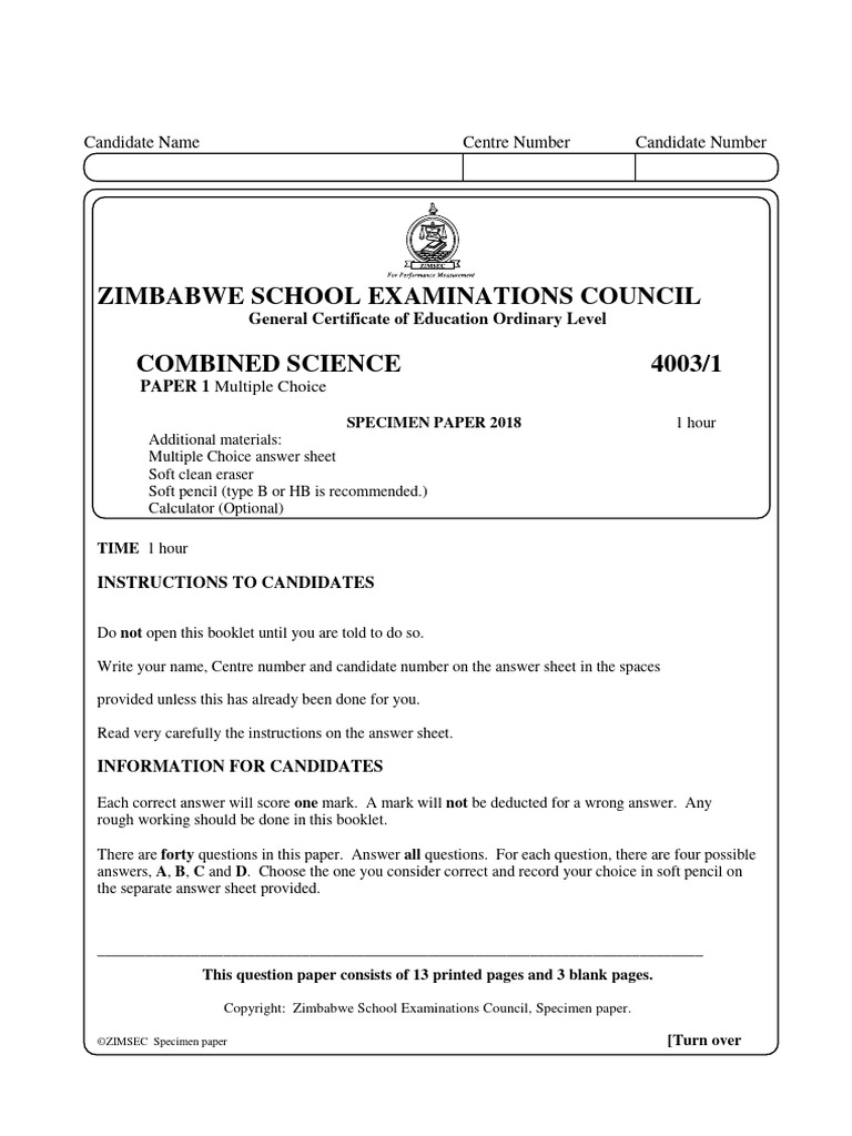 O-Levels Combined Science Exemplar | PDF