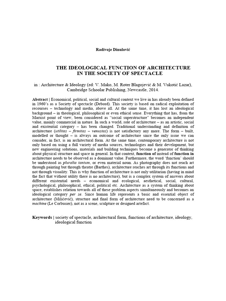 The Ideological Function of Architecture in the Society of Spectacle | PDF