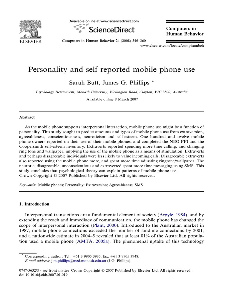 Personality and Self Reported Mobile Phone Use | PDF | Extraversion And ...