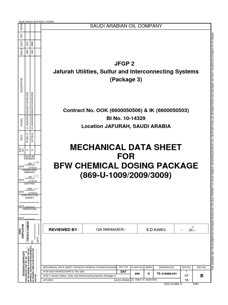TE-419889-001 - 869-U-1009 - BFW CHEMICAL DOSING PACKAGE - Rev.B | PDF ...