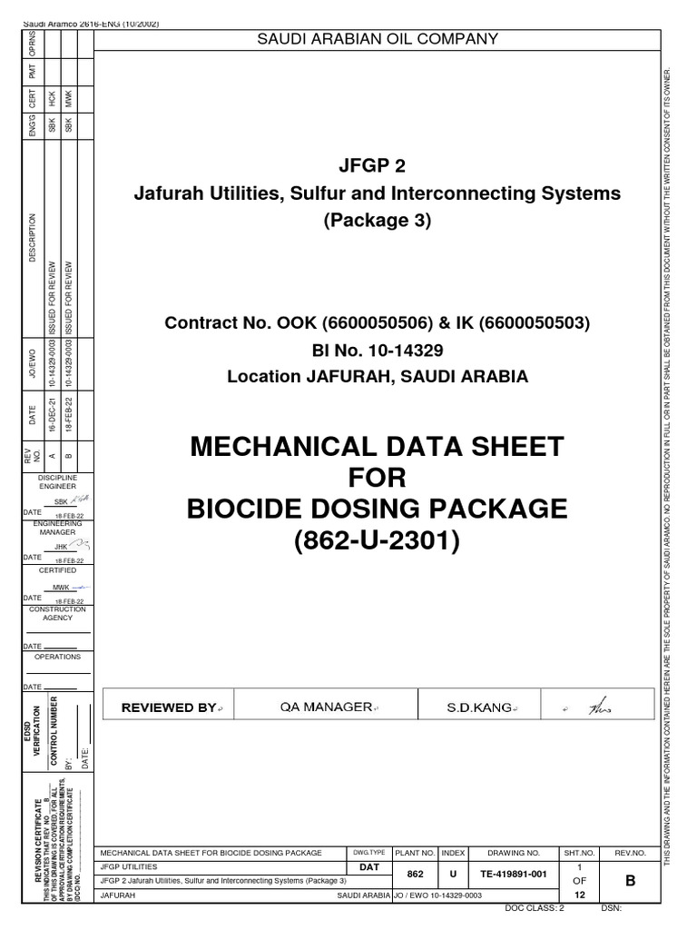 TE-419891-001 - 862-U-2301 - BIOCIDE DOSING PACKAGE - Rev.B | PDF ...