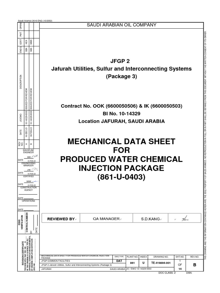 TE-419894-001 - 861-U-0403 - Produced Water Chemical Injection Package Rev.B | PDF