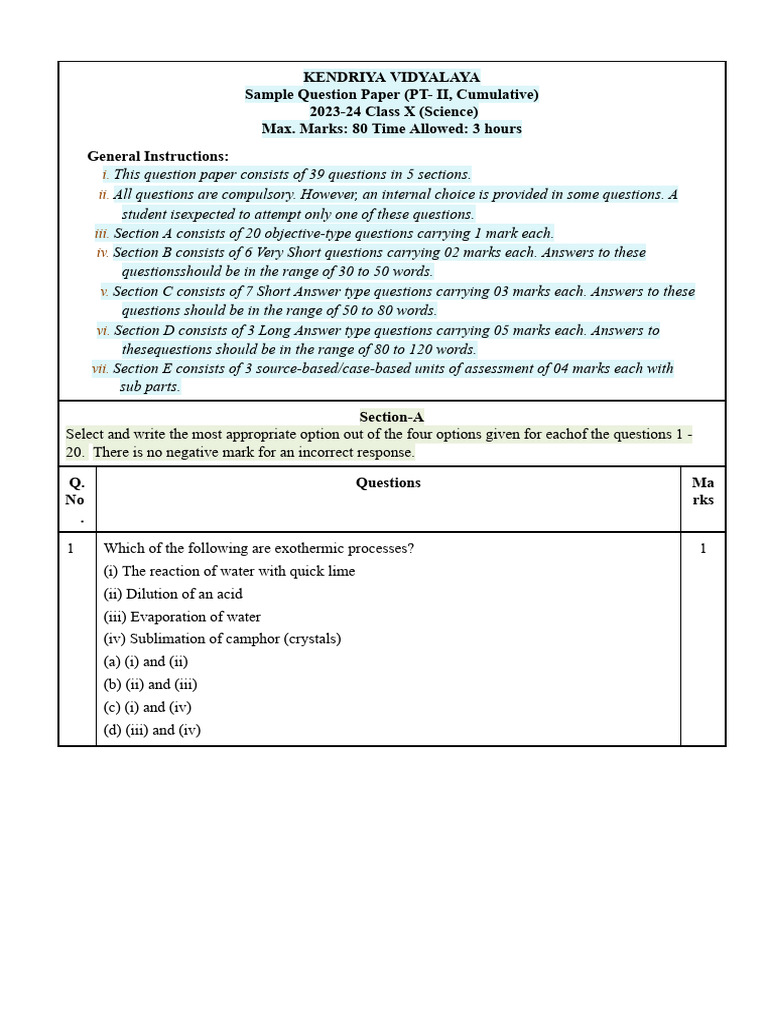 Practice Paper X Science PT 2 Cumulative 2023-24-1 | PDF