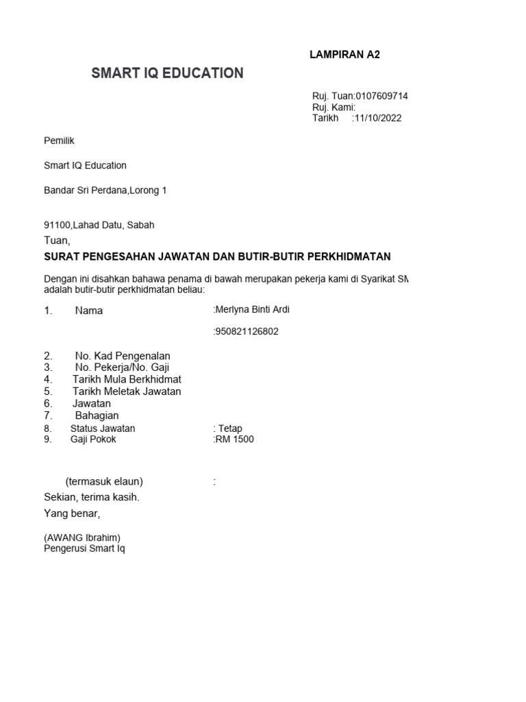 Surat Pengesahan Majikan | PDF