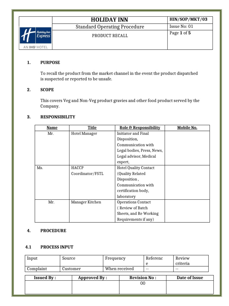 Sop Product Recall | PDF