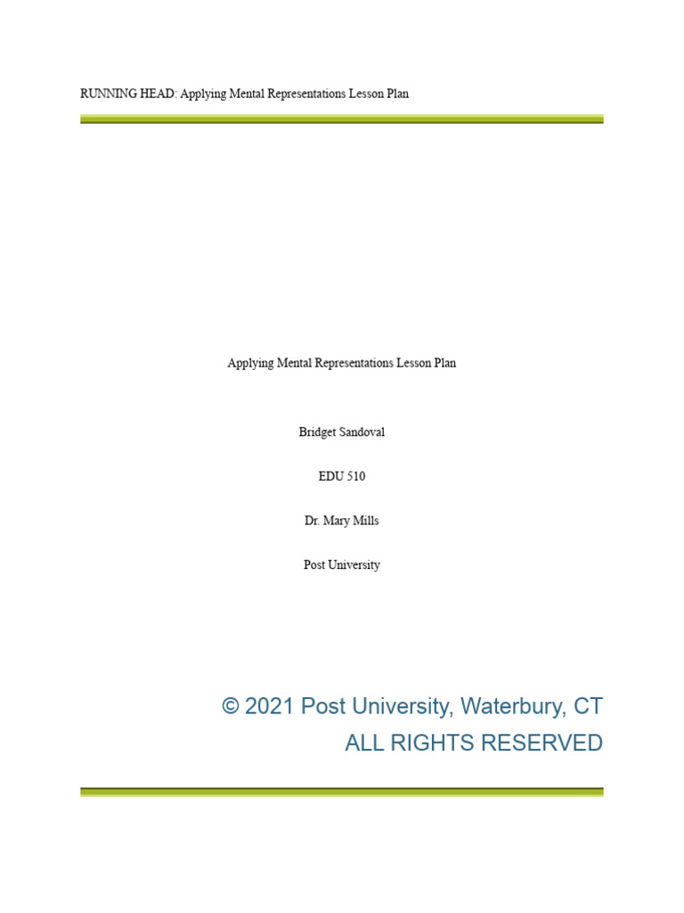 Appling Mental Representations Lesson Plan | PDF | Learning | Lesson Plan